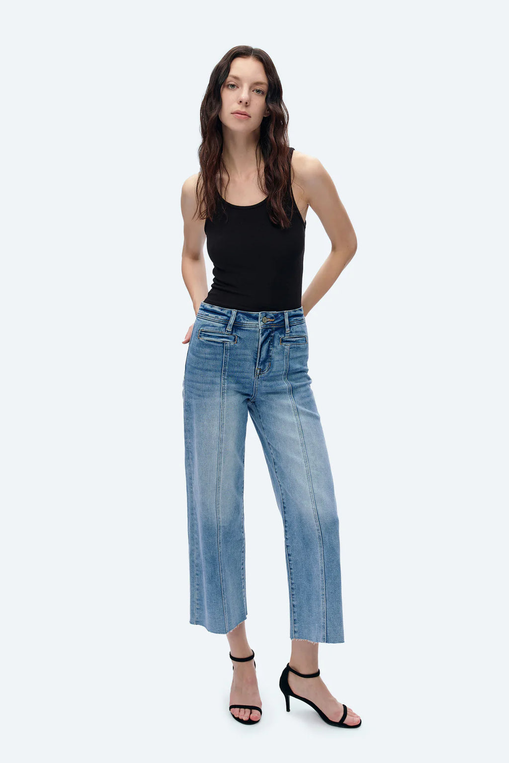High Rise Wide Leg Denim Jeans With Raw Hem – Elizabeth & Grace Clothing Co